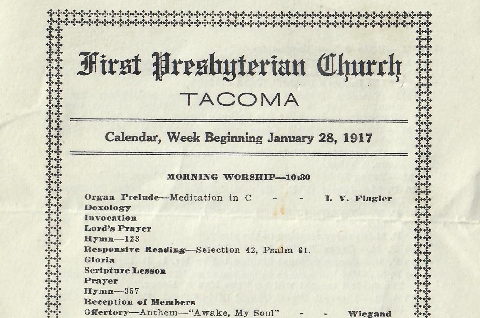 FPC Bulletin 01-28-1917 | First Presbyterian Church Tacoma