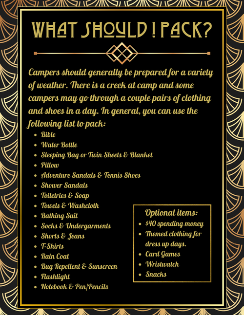 Immanuel Baptist Church - Church camp packing list