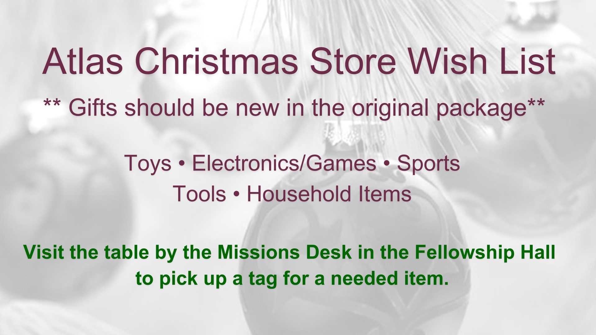 Atlas Store Wish List | First Reformed Church, Orange City, Iowa