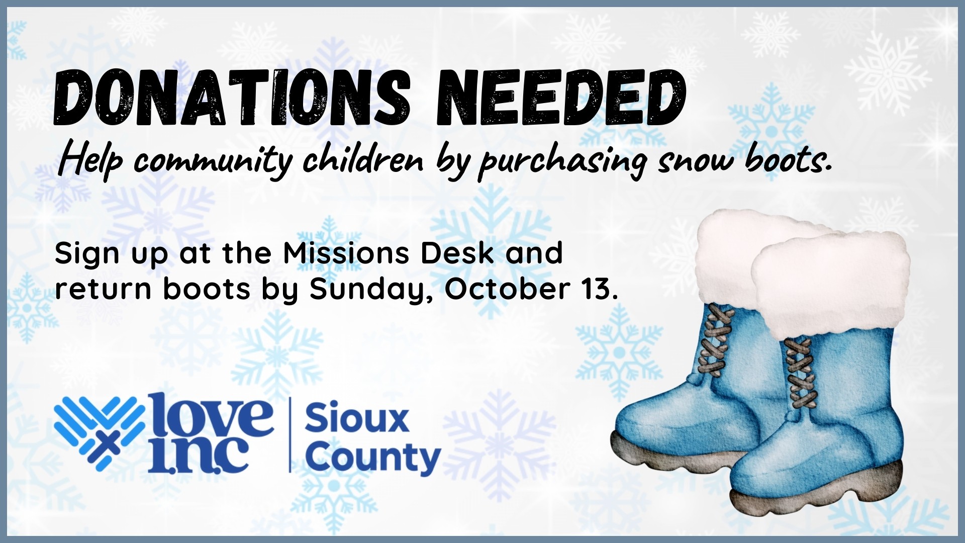 Donations Needed - Snow Boots | First Reformed Church, Orange City, Iowa