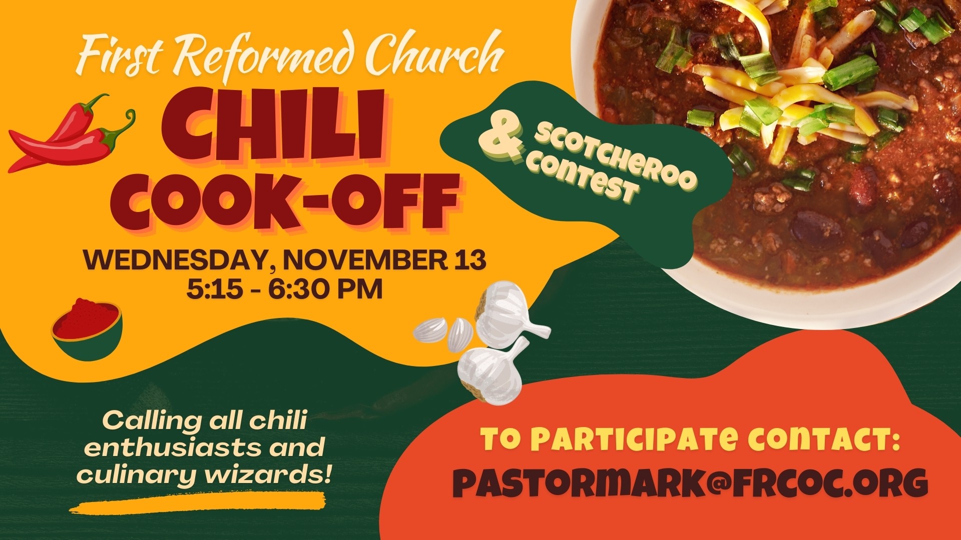 Chili Cook-Off - Contestants Needed | First Reformed Church, Orange ...