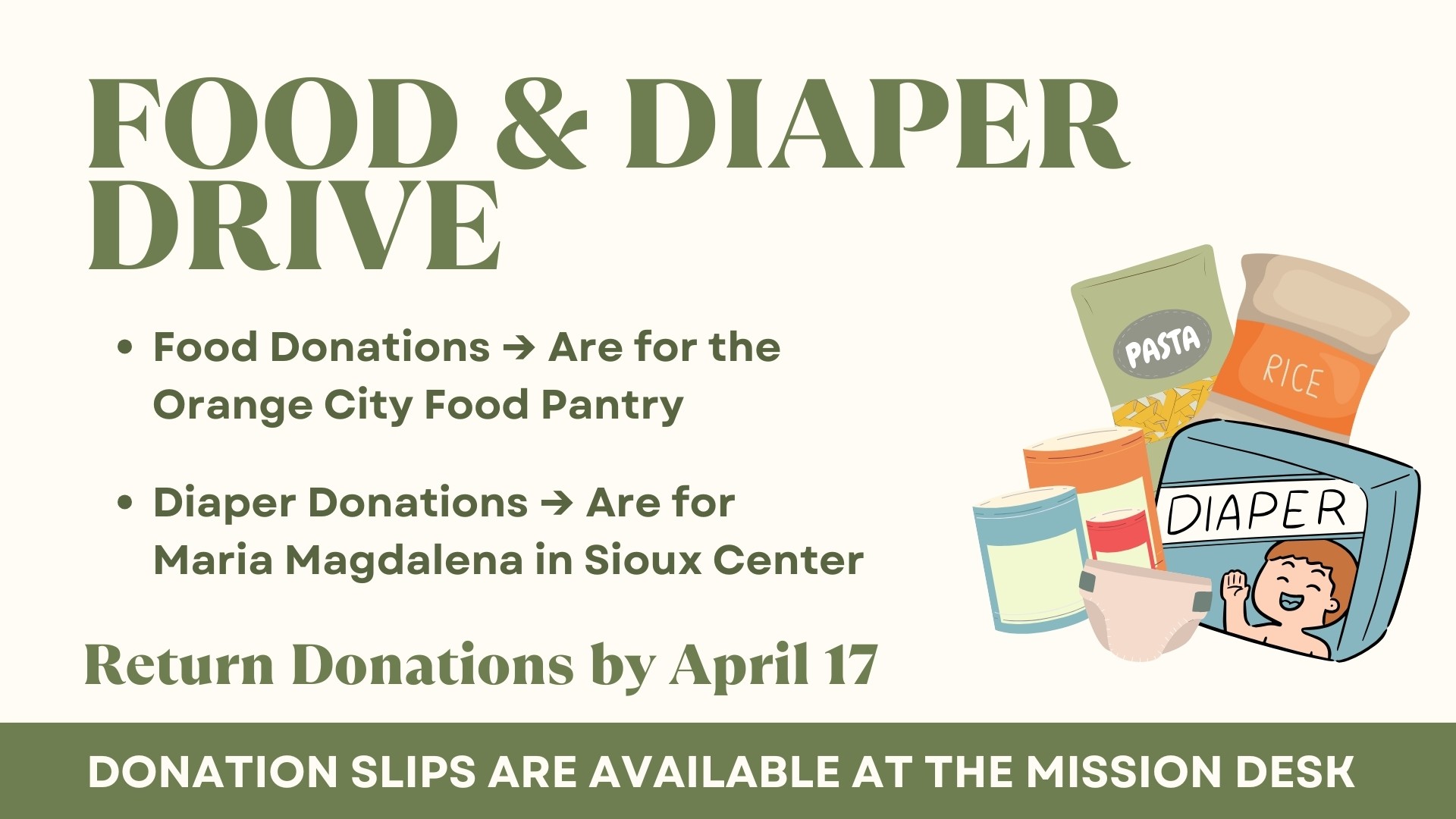 Food and Diaper Drive | First Reformed Church, Orange City, Iowa