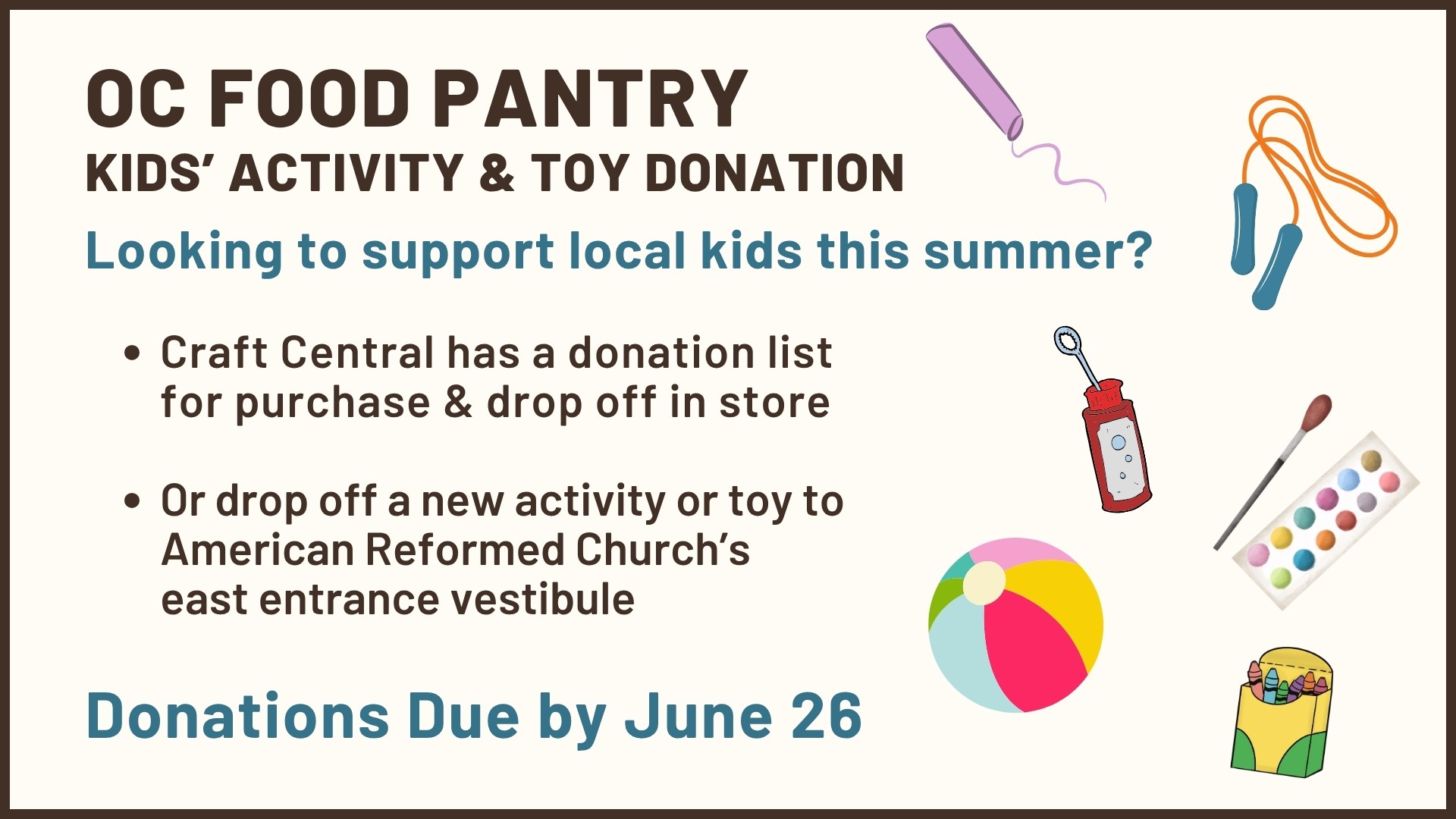 OC Food Pantry - Kids' Activity & Toy Donation | First Reformed Church ...