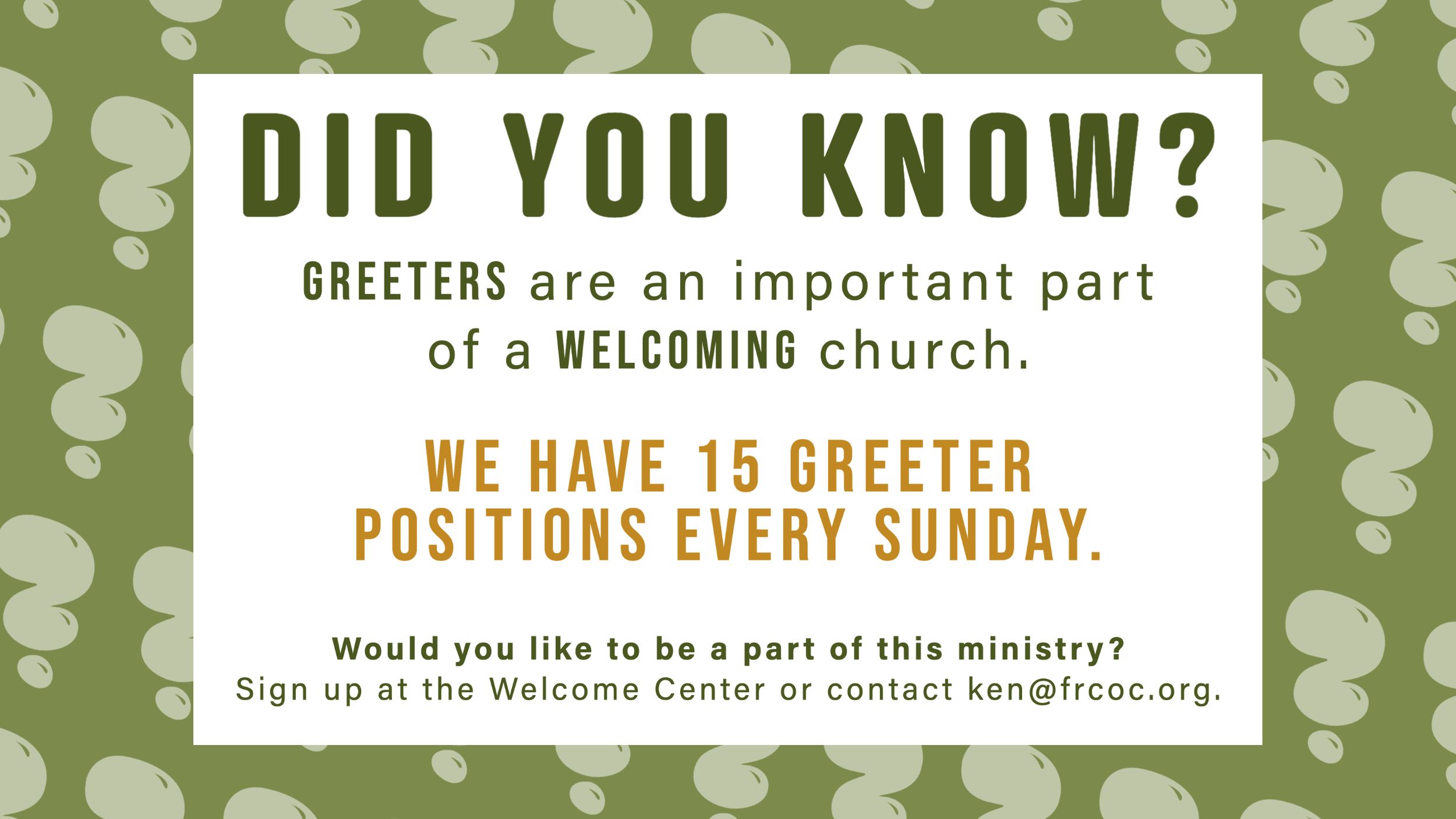 Greeter Volunteer Positions | First Reformed Church, Orange City, Iowa