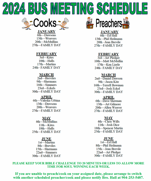 Calvary Baptist Church of Middleburg, Florida - Bus Captains / Workers