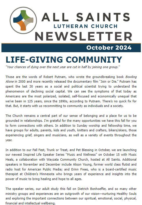 October 2024 Newsletter | All Saints Lutheran Church