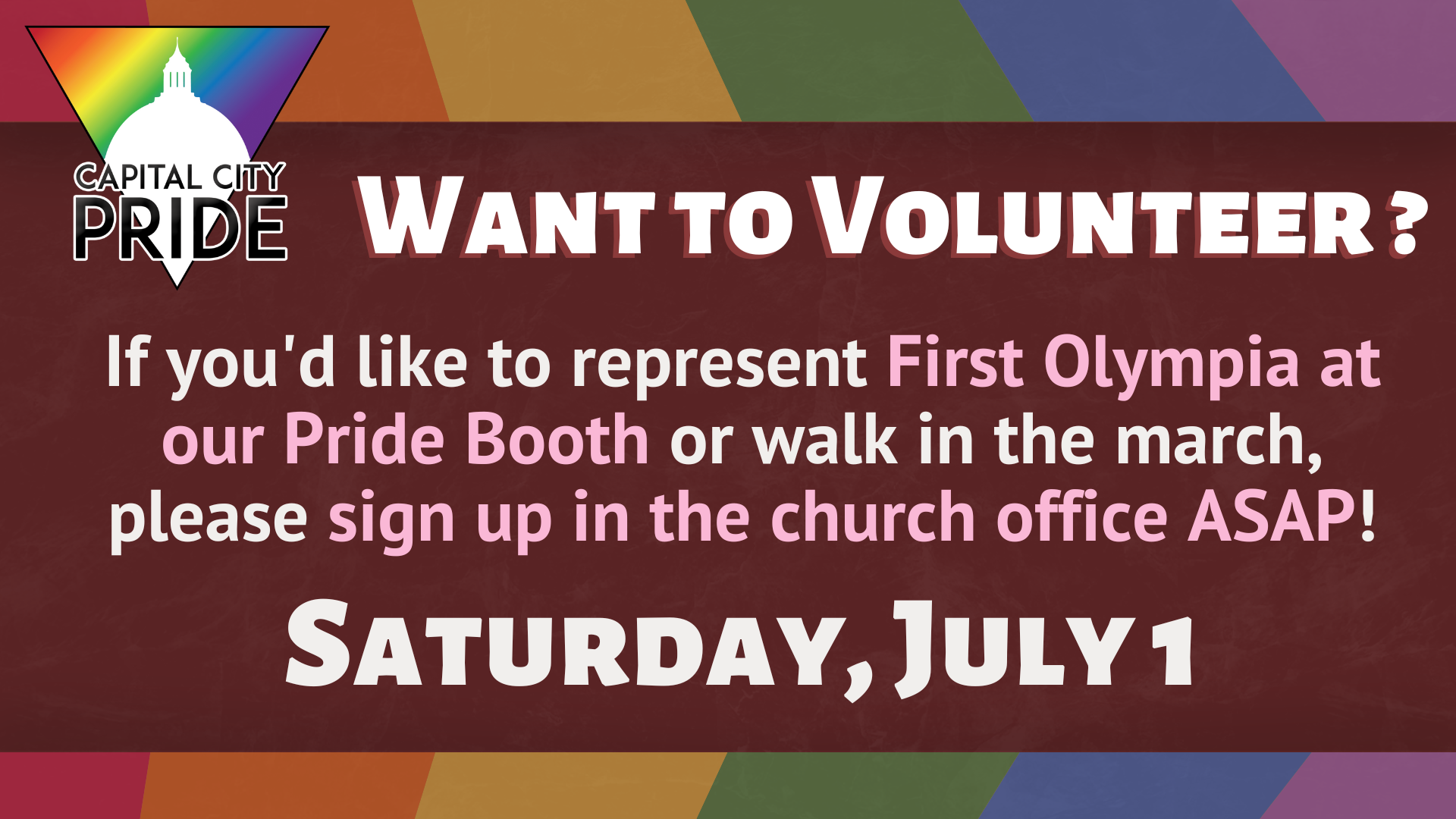 Join Us at Capital City Pride! | First United Methodist Church of Olympia