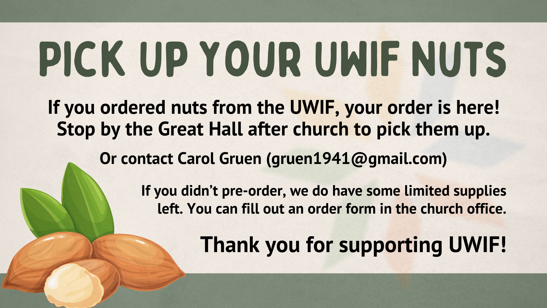 UWIF Nuts Are Here | First United Methodist Church of Olympia
