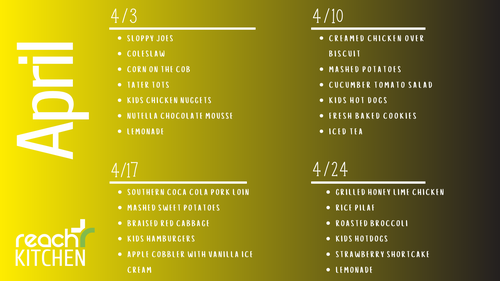 Reach Church - Wednesday Night Dinner Menu