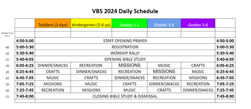 TCGSCH - VBS 2024 Daily Schedule